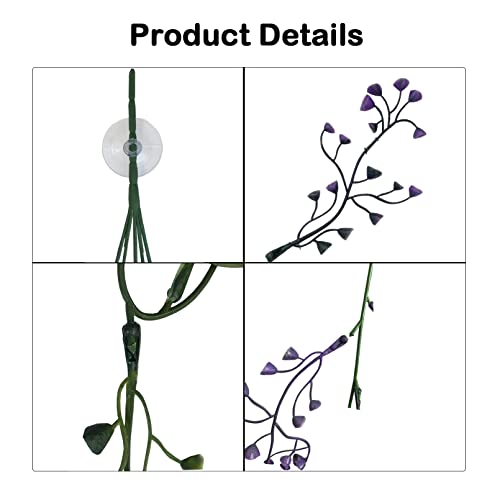 MUYG 2 PCS Reptile Plants for Terrarium, Plastic Hanging Plant with Suction Cup for Bearded Dragon Lizard Gecko Chameleon Tank Habitat Decoration