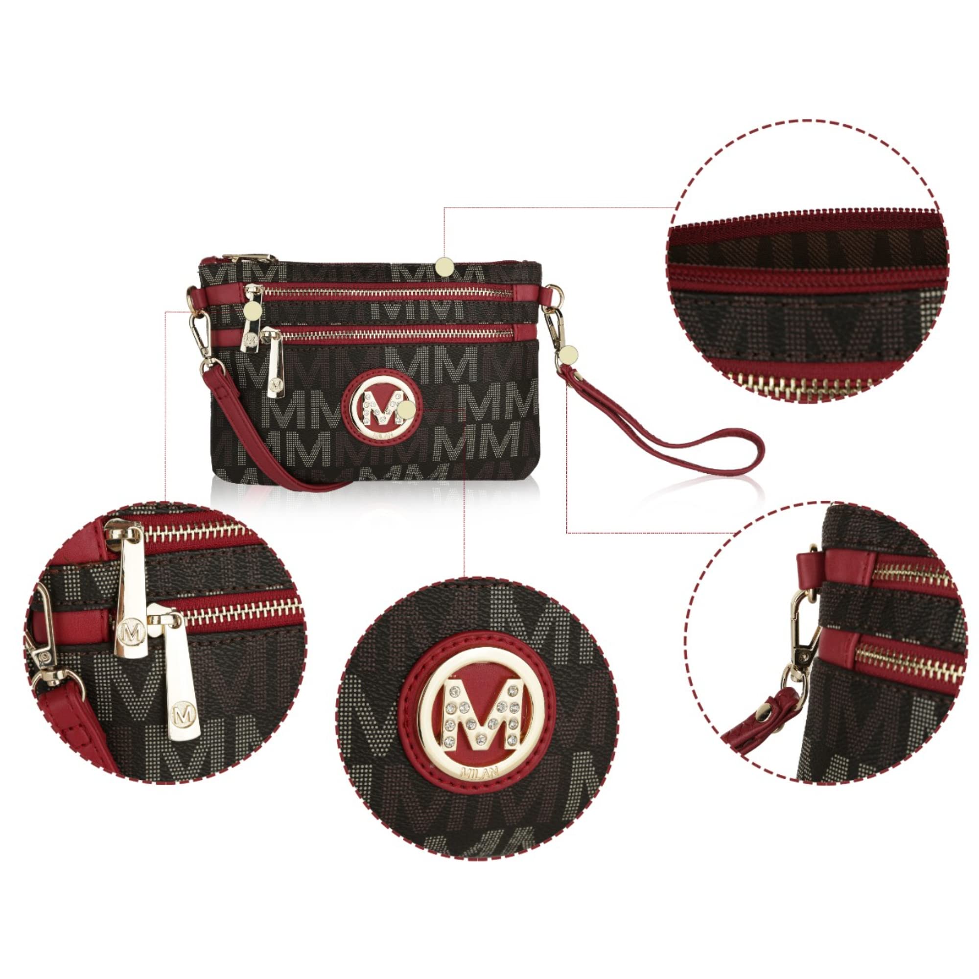 MKF 2 in 1 Crossbody Bags for Women, Wristlet Purse - Ladys Small PU Leather Messenger Handbag - Adjustable Strap Brown