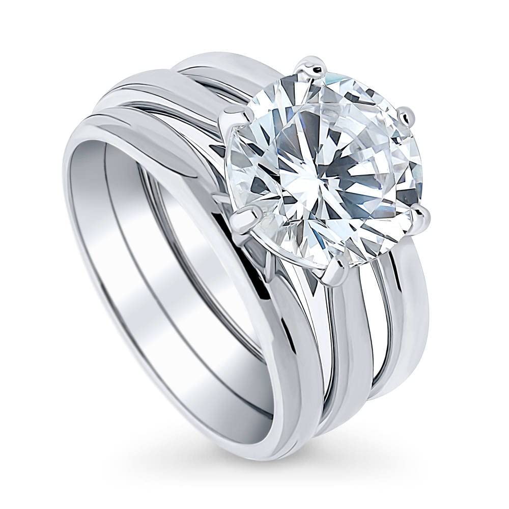 BERRICLE Sterling Silver Solitaire Wedding Engagement Rings 3.8 Carat Round Cubic Zirconia CZ Ring Set for Women, Rhodium Plated Size 10