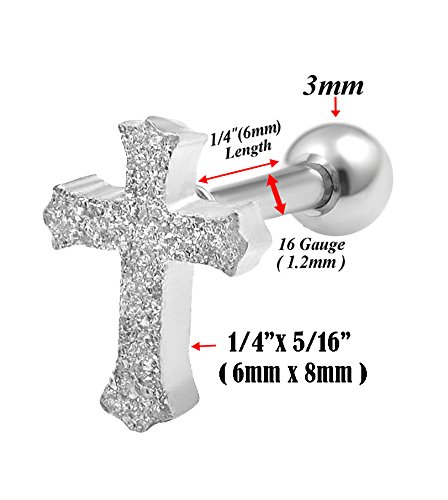 bodyjewellery 2pcs 16g 1/4 Barbell Earring Cartilage Forward Helix Tragus Stud Bars Lobe Auricle Piercing Cross 316L Surgical Steel