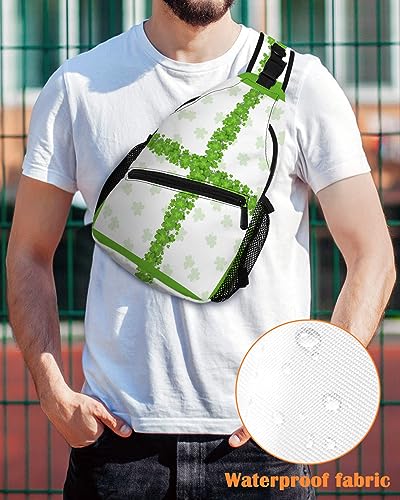 Gsypo Sling Backpack, St patrick's Day Four-leaf Clover Border Waterproof Lightweight Small Sling Bag, Travel Chest Bag Crossbody Shoulder Bag Hiking Daypack for Women Men