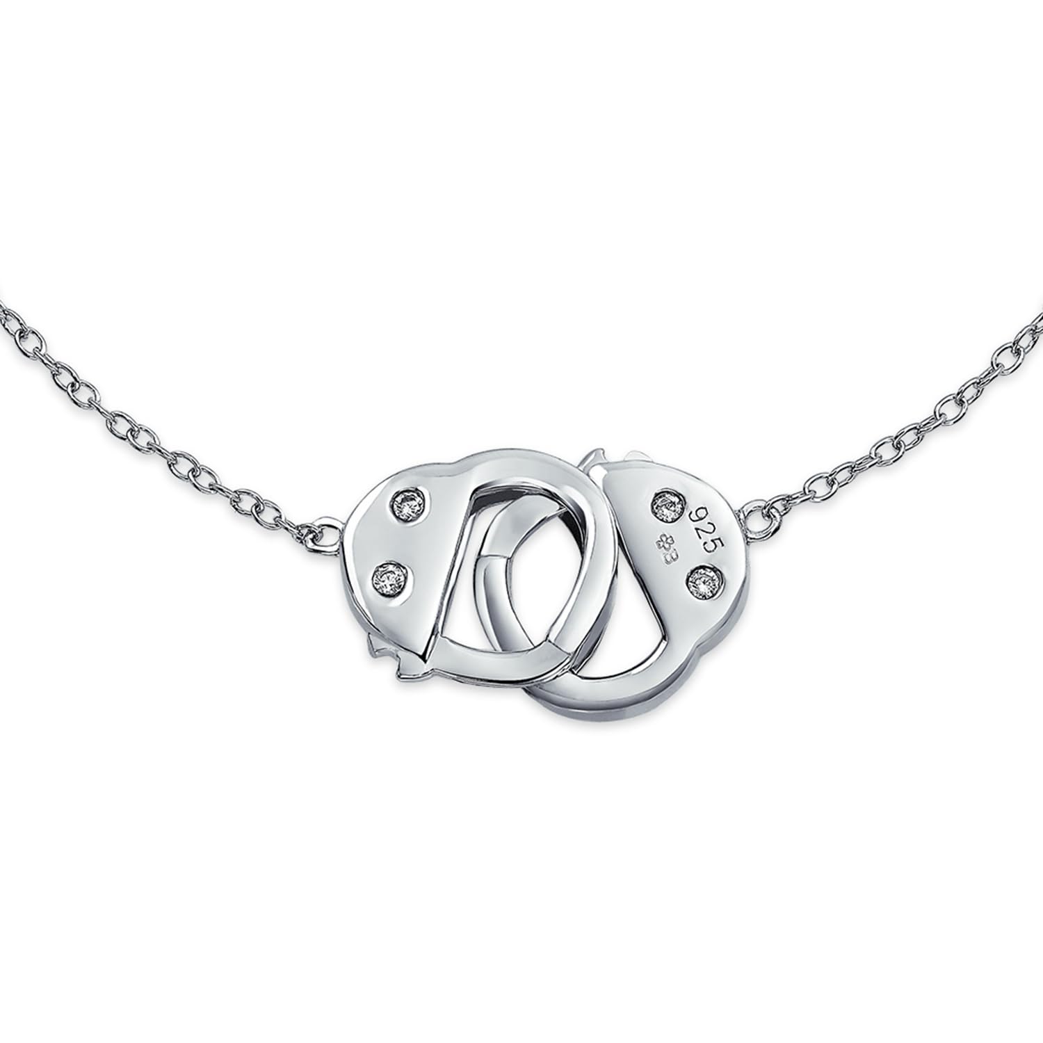 Bling Jewelry Minimalist Thin Partners Couples Interlocking Handcuff Bracelet For Women Teen CZ Accent .925 Sterling Silver with Working Lock Clasp