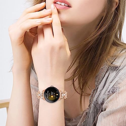 MVRYCE Compatible With Google Pixel 2022 WatchBand, Stainless Steel Watchband Bling Rhinestone Replacement Bracelet Adjustable Bands for Google Pixel SmartWatch 2022 Released (Rose Gold)