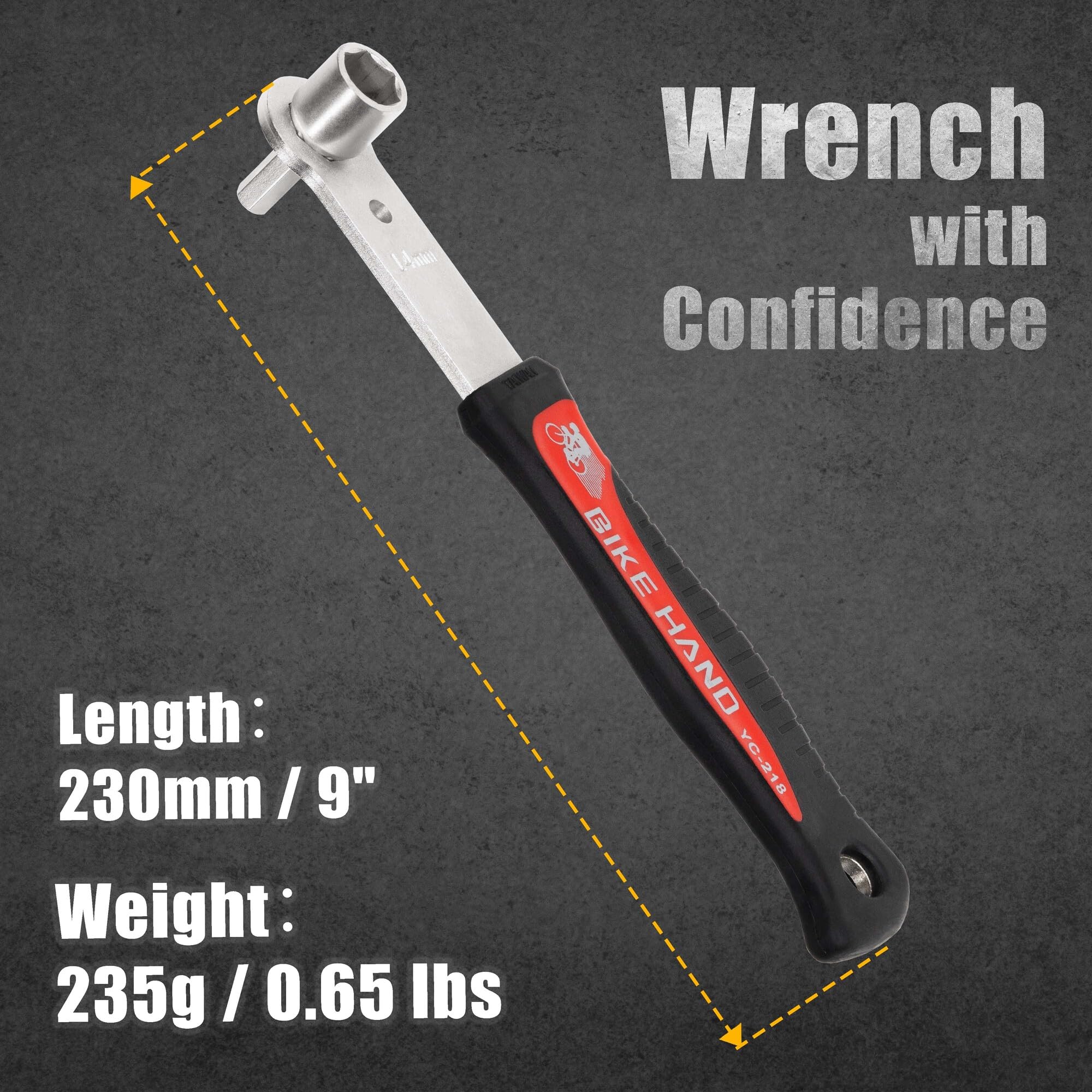 BIKEHAND Bike Bicycle Crank Bolt Wrench - Features a 14mm Socket & an 8mm Hex Wrench - Extra Long Handle