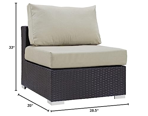 Modway Convene Wicker Rattan Outdoor Patio Sectional Sofa Armless Chair in Espresso Beige