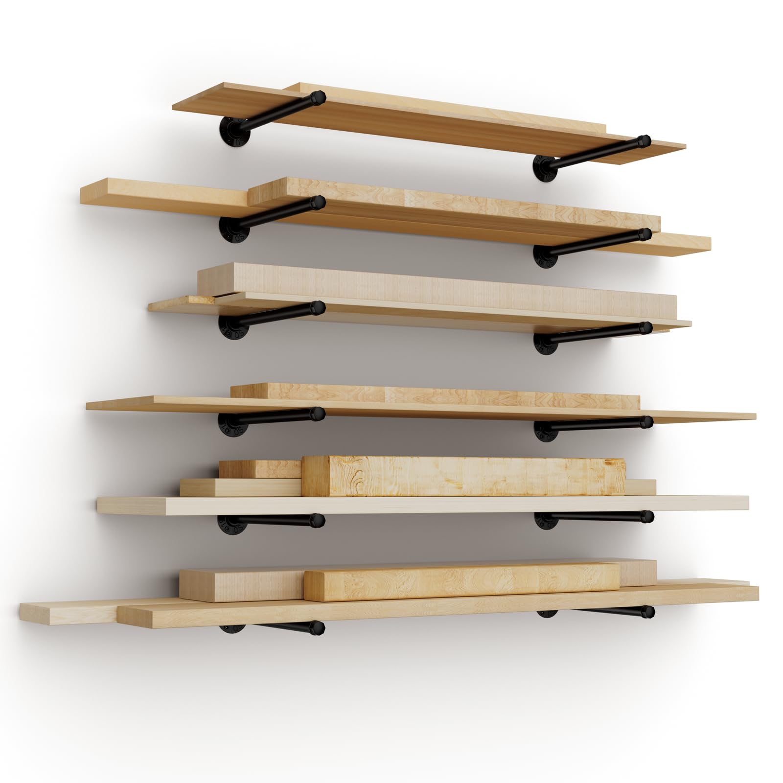 ETELI Lumber Storage Rack Wall Mount Wood Storage Racks with 6-Level System Wood Organizer Utility Racks Shelf Holds Up 1200 Lbs for Indoor and Outdoor Use
