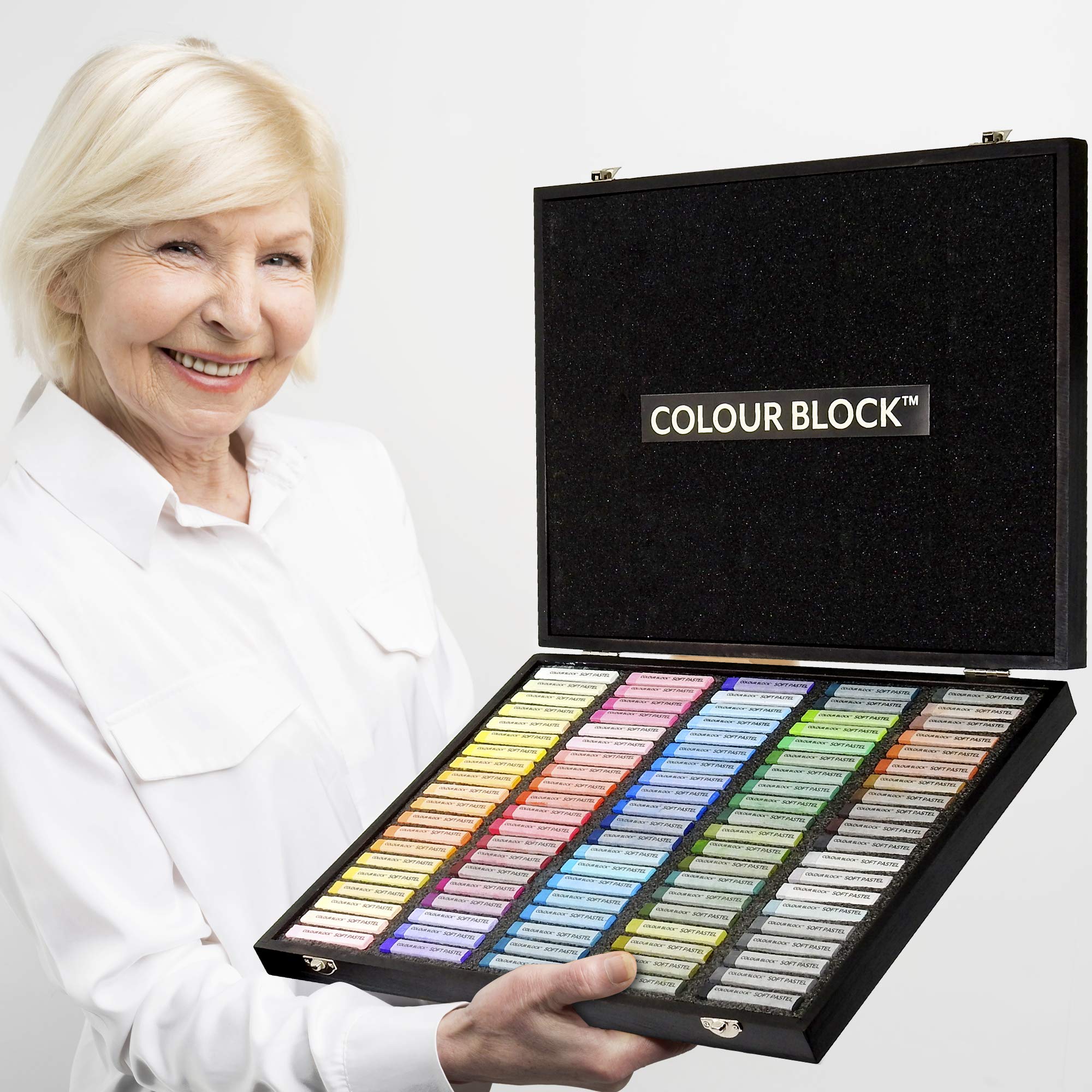 COLOUR BLOCK 100pc Wooden Case Soft Pastel Art Set for Beginners and Experienced Artists I Colors Square Chalk Pastels Art Supplies for Drawing, Blending, Gift