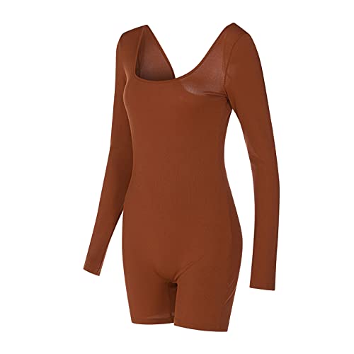 Ceboyel Womens Knitted Rompers Long Sleeve One Piece Outfits Scoop Neck Bodycon Short Jumpsuit Casual Trendy Clothes