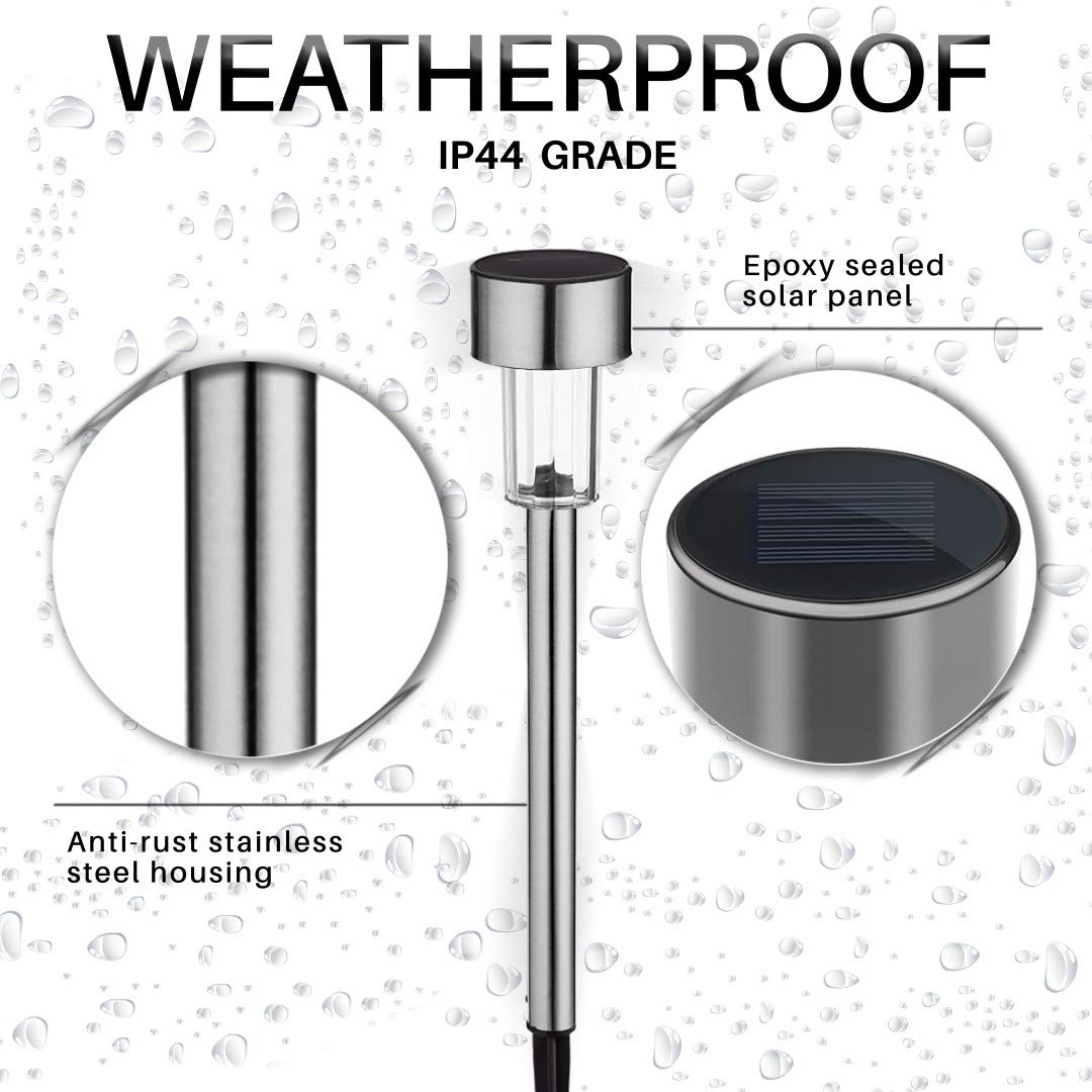 Outdoor Solar Lights Landscape Lighting: Deluxe 12 Pack Stainless Steel Solar Powered LED Patio Lights - Outside Pathway Deck Garden or Home Security Driveway & Backyard Path Light for Lawn or Walkway