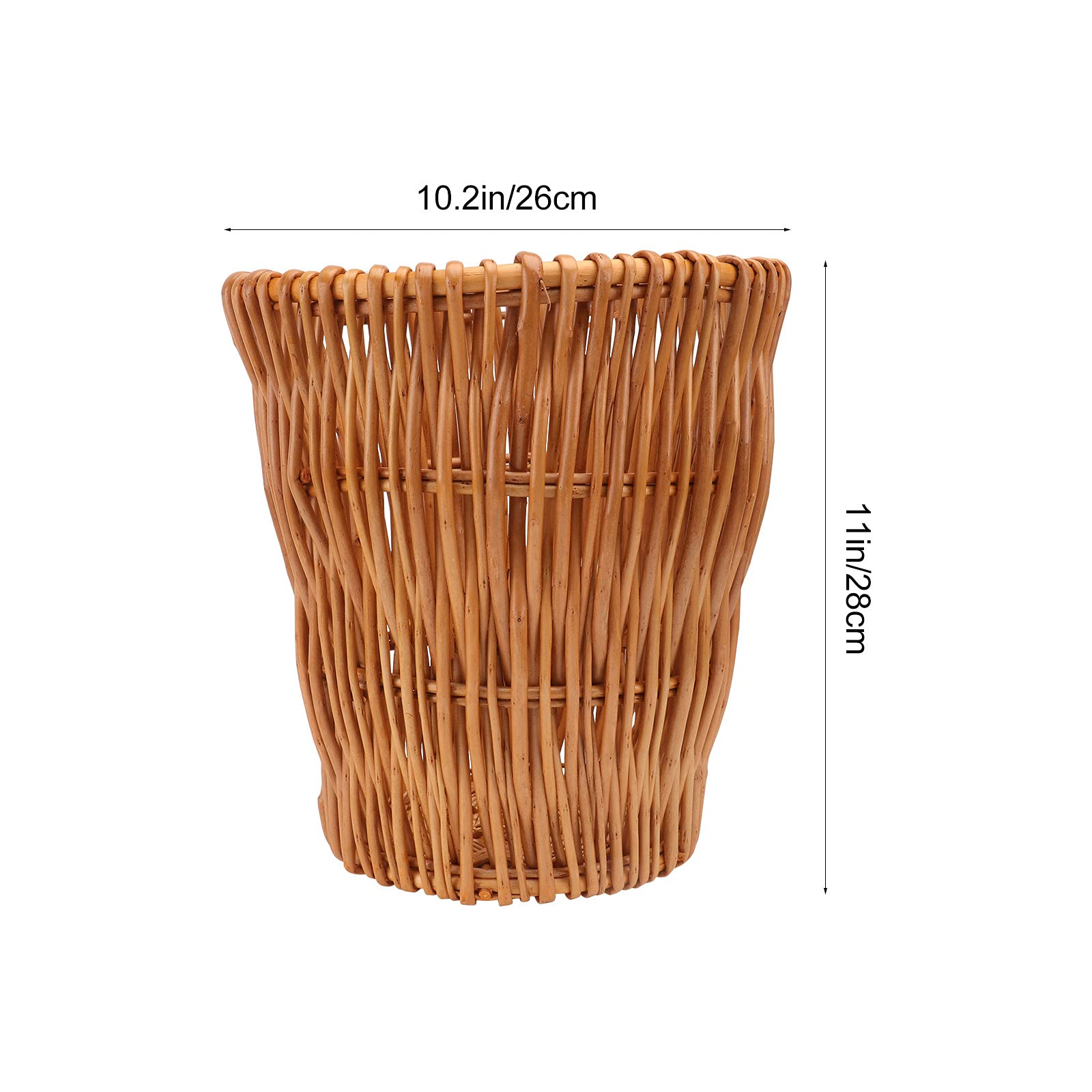 Wakauto Desktop Organizer Wicker Rattan Waste Basket Woven Trash Can Garbage Can Vintage Waste Bin Wastebasket Beige Creative Storage Basket