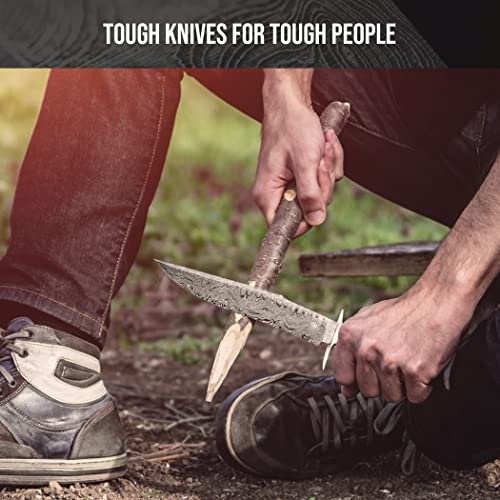 BIGCAT ROAR Handmade Damascus Hunting Knife - Bushcraft Fixed Blade Hunting Knife with Sheath and Walnut Wood Handle - 15″ EDC Skinning Knife - Screaming Eagle