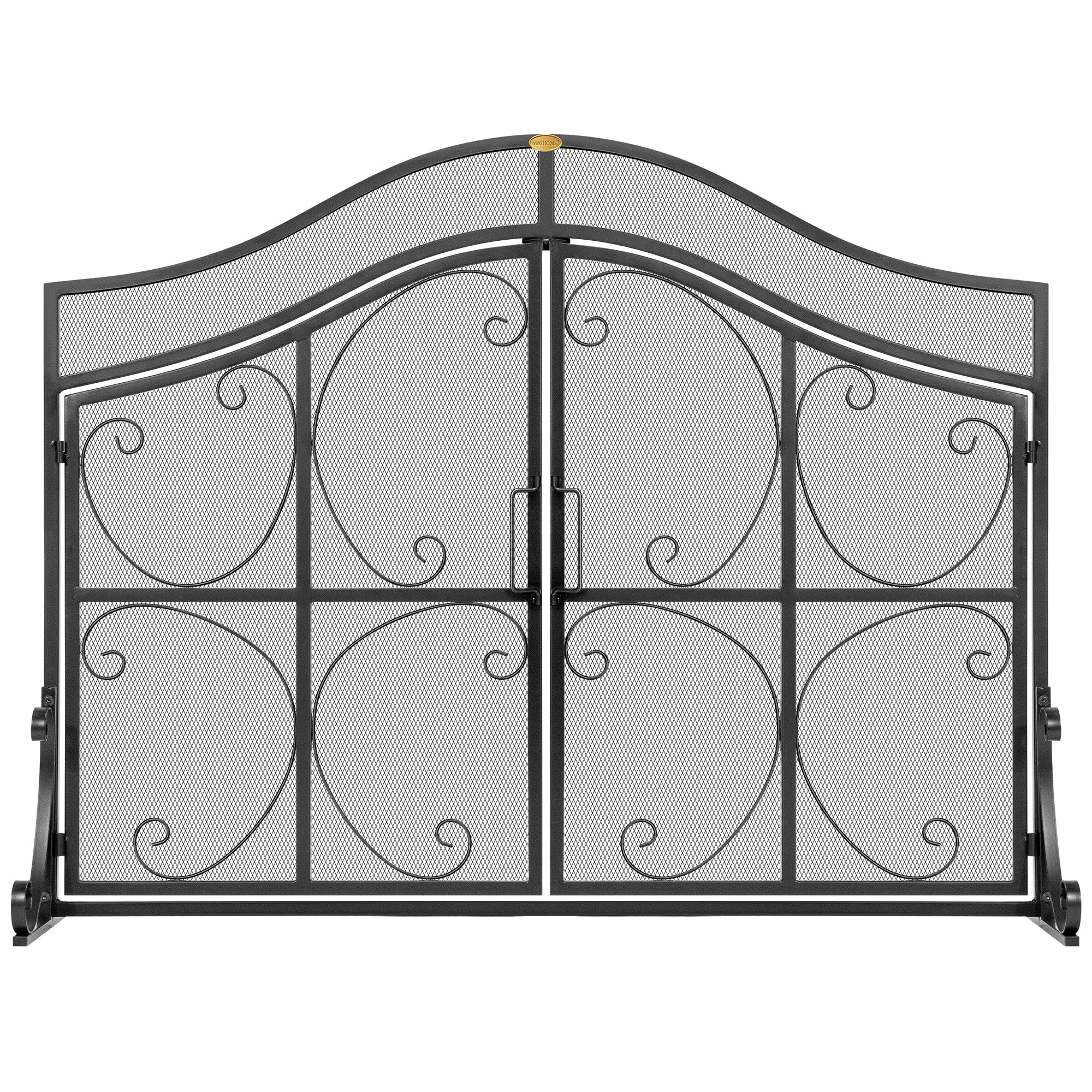 VIVOHOME 43.3 x 34 Inch Wrought Iron Fireplace Screen with Doors Metal Decorative Mesh Fire Spark Large Flat Guard Gate Cover Fireplace Barrier Panels Black