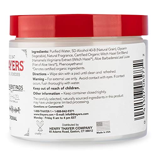 THAYERS Original Witch Hazel Astringent Pads with Aloe Vera Formula, 60 Count