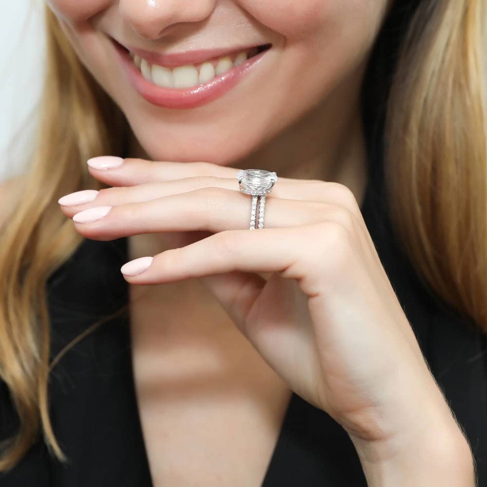 BERRICLE Sterling Silver Hidden Halo Wedding Engagement Rings Cubic Zirconia CZ Solitaire Ring Set for Women, Rhodium Plated Size 6