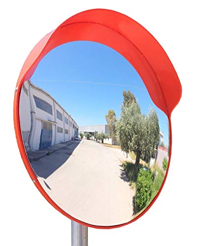 ECM-60-o Convex Polycarbonate Traffic Mirror, Orange color, diameter 24" (60cm), for Road Safety and Shop Security with Adjustable Fixing Bracket for Pole 1 1/2" (48 mm)