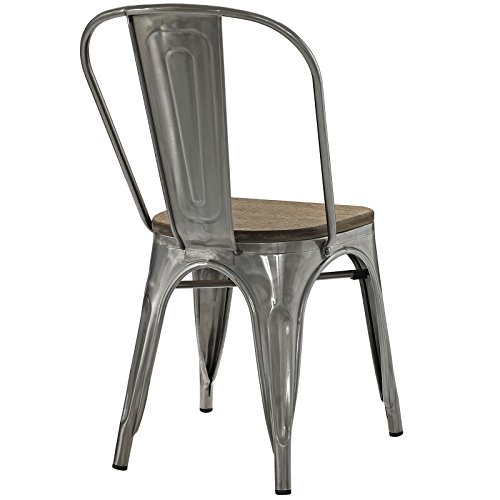 Modway Promenade Stackable Modern Aluminum Bistro Dining Side Chair With Bamboo Seat in GunMetal