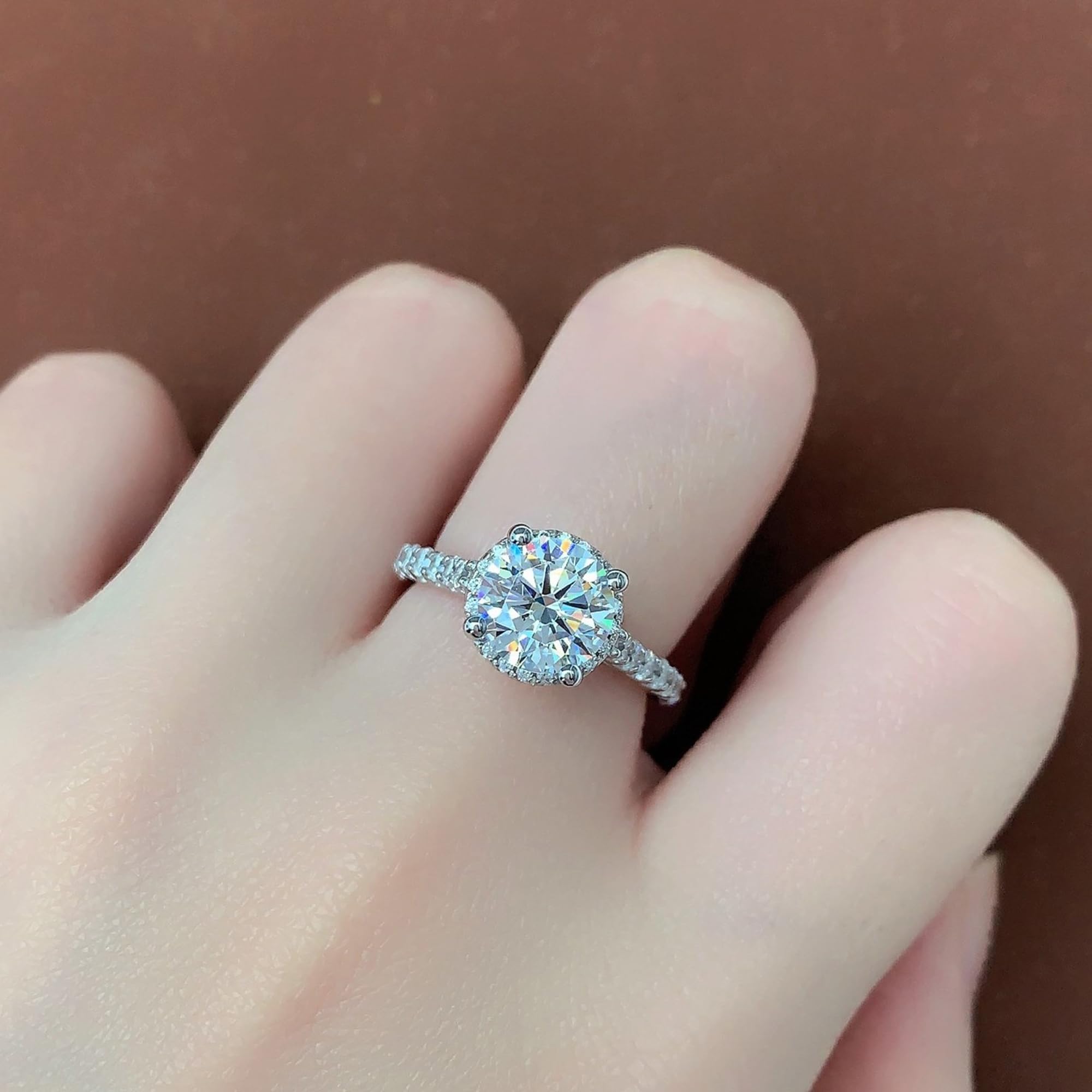 CGSRING 2 Carat Moissanite Engagement Ring 2ct Round Cut Moissanite Rings Round Cut Halo Engagement Ring (6)