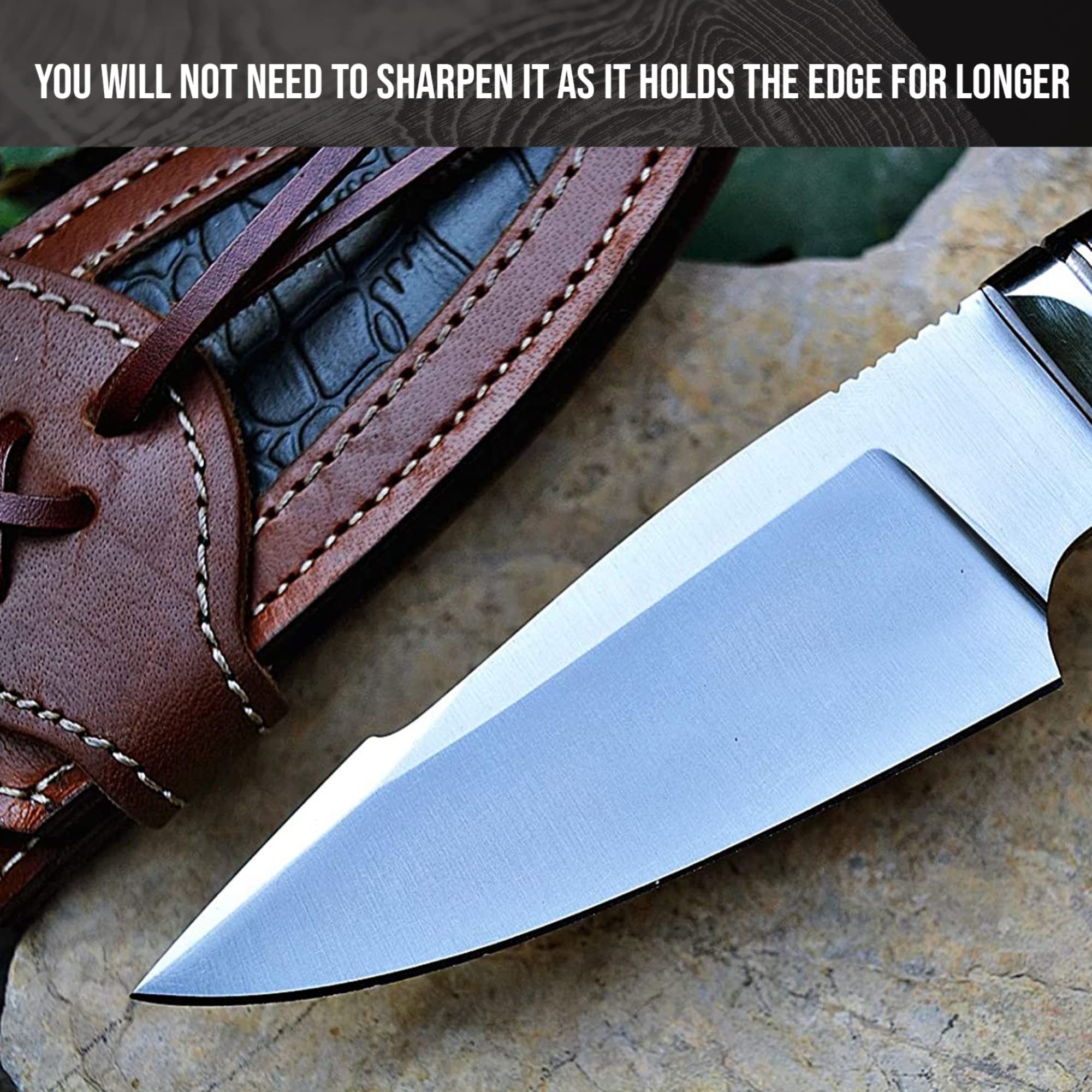 BIGCAT ROAR Handmade Damascus Hunting Knife - Bushcraft Fixed Blade Hunting Knife with Sheath and Walnut Wood Handle - 10″ EDC Skinning Knife - Cougar Hunter