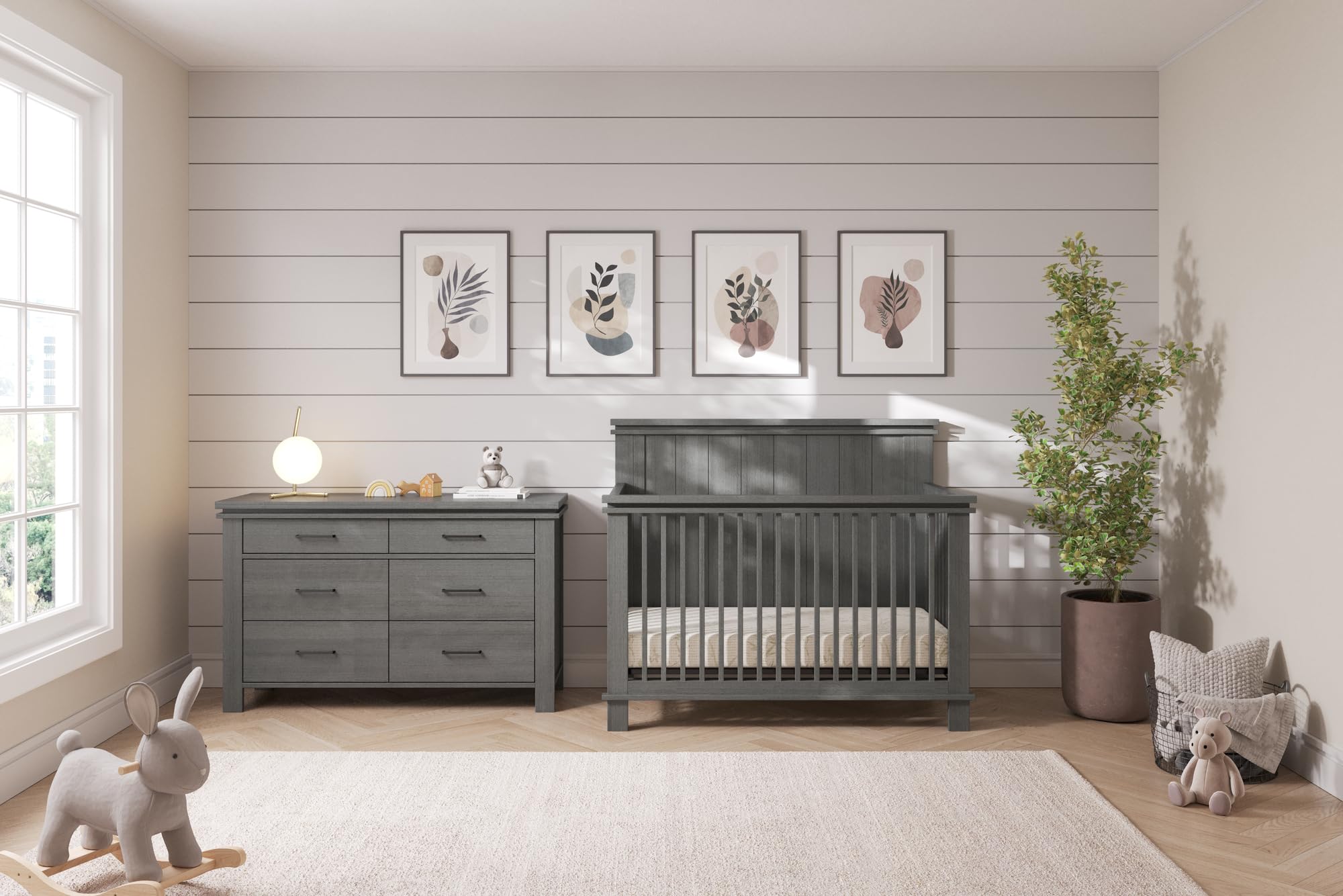 Child Craft Denman Crib and Dresser Nursery Set, 2-Piece, Includes 4-in-1 Convertible Crib and 3-Drawer Dresser, Grows with Your Baby (Crescent Gray)