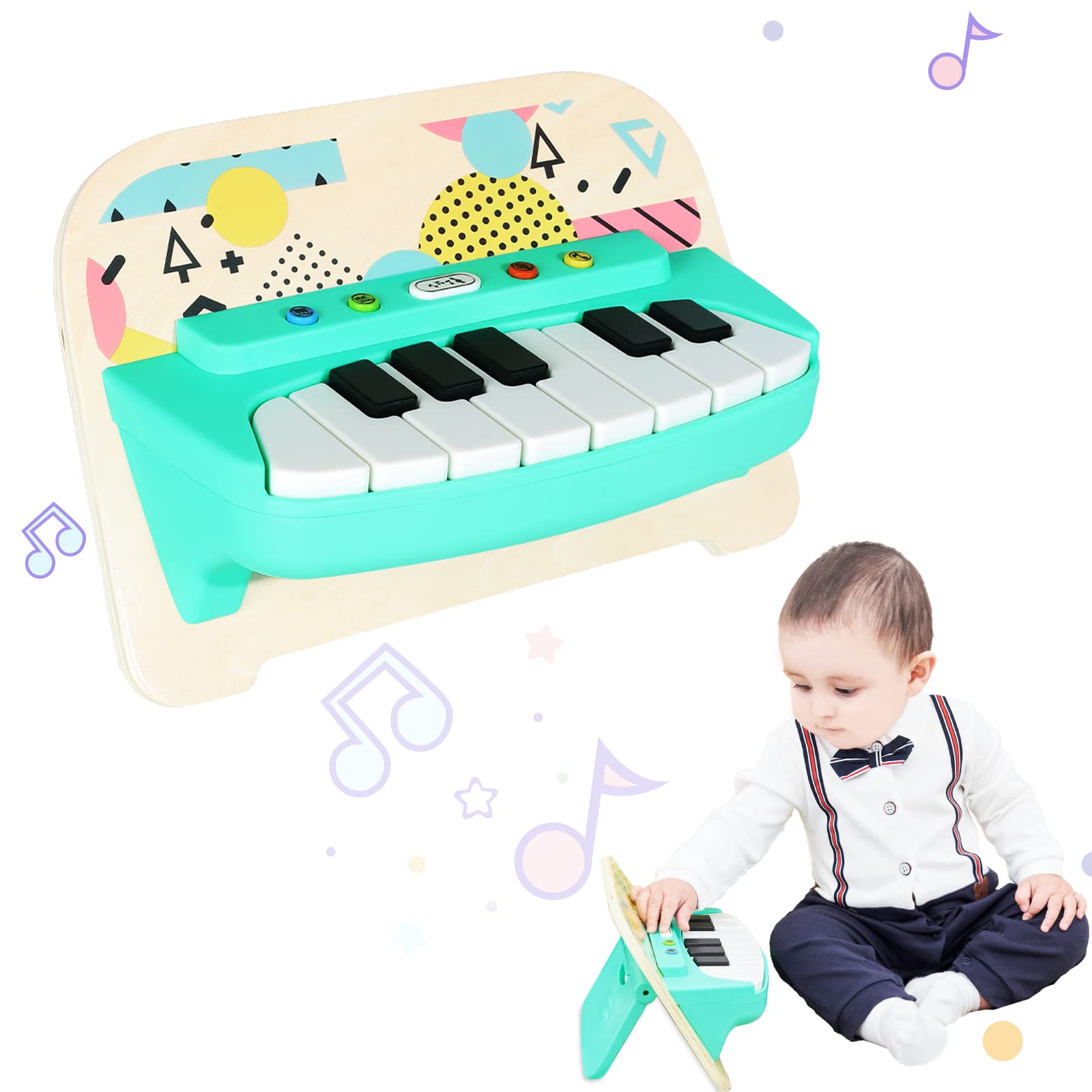 TUKELER Toddler Piano Wooden Musical Toy, Kids Keyboard with Lights, Sound Multifunctional Baby Piano&Xylophone Toy for 12 Months and Older Boys and Girls