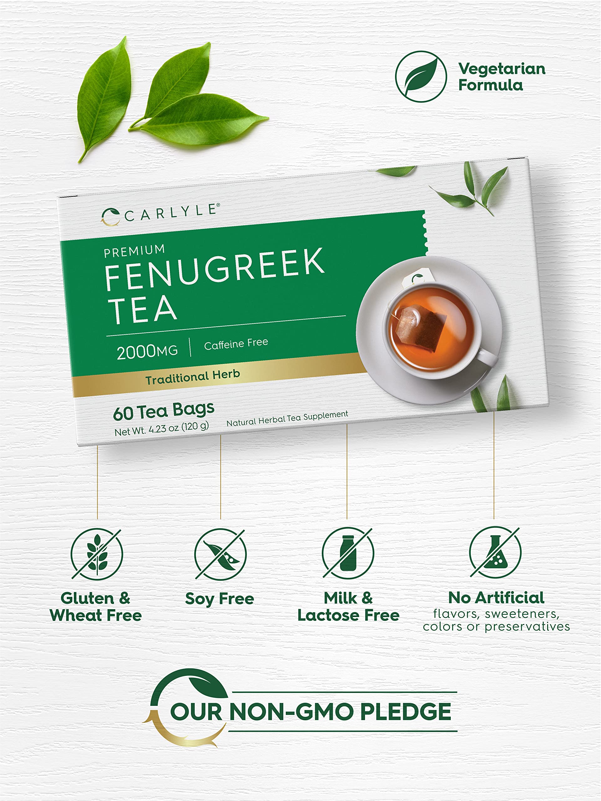 Carlyle Fenugreek Seed Tea | 60 Tea Bags | No Caffeine | Vegetarian, Non-GMO & Gluten Free Herbal Tea Supplement