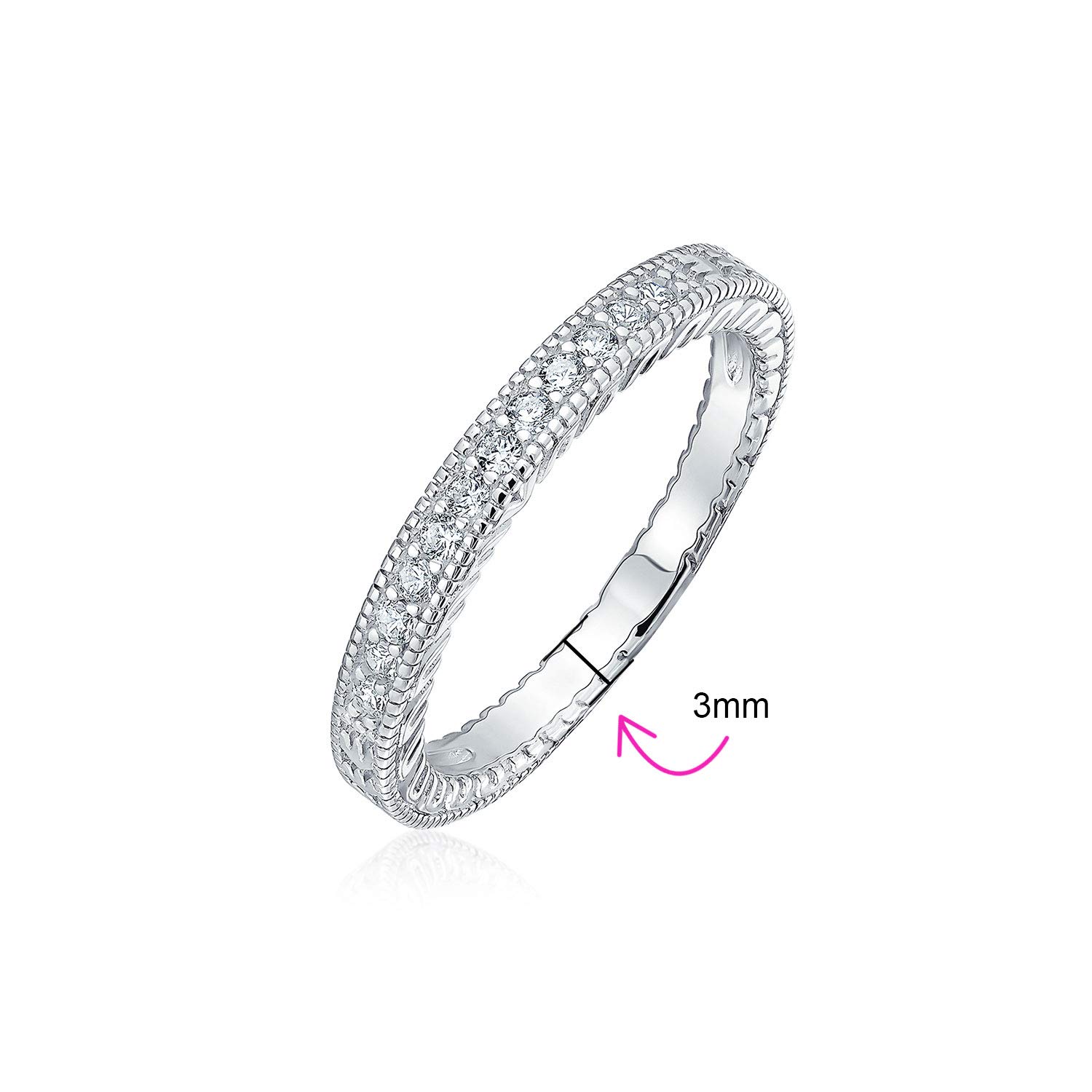 Bling Jewelry Pave AAA CZ Cubic Zirconia Thin Anniversary Wedding Band Ring For Women Etched Milgrain .925 Sterling Silver