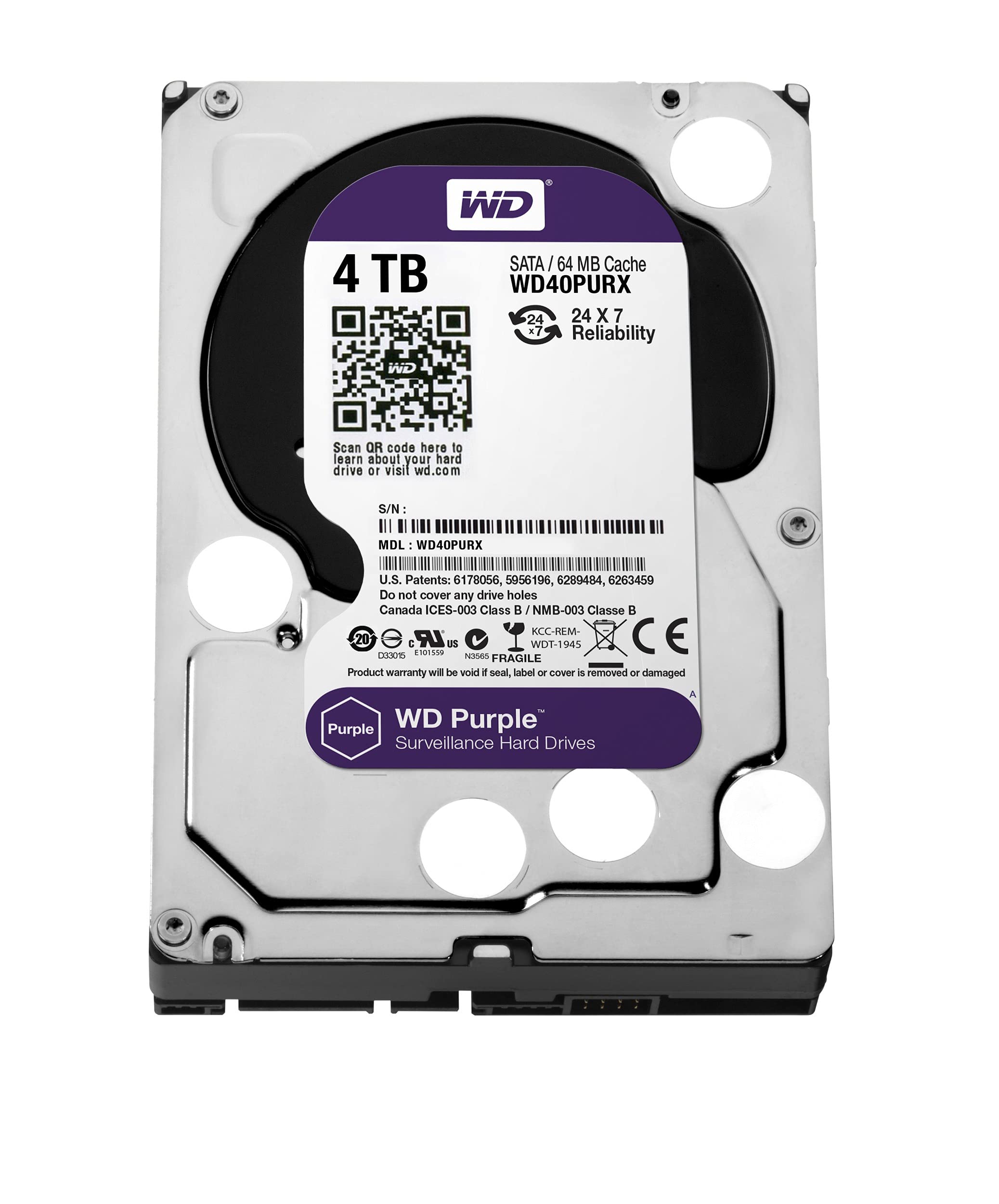 WD Purple 4TB Surveillance Hard Disk Drive - 5400 RPM Class SATA 6 Gb/s 64MB Cache 3.5 Inch - WD40PURX [Old Version]