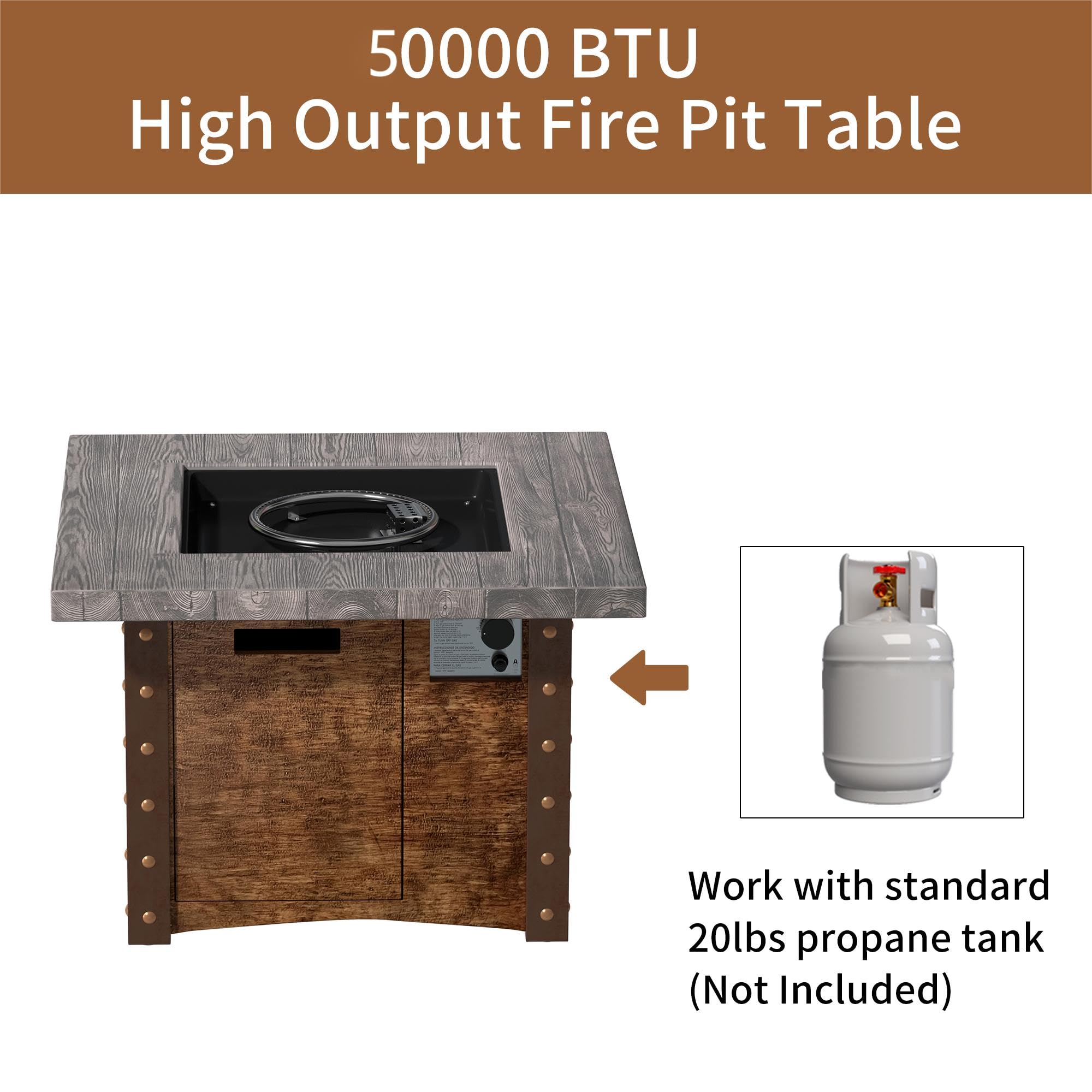 CASAINC 36'' Propane Fire Pit Table, Outdoor Gas Fire Pit 50,000 BTU Round Fire Table Patio Smokeless Firepit Table for Outside, Lid and Lava Rock, Waterproof Cover, CSA Certification-Gray