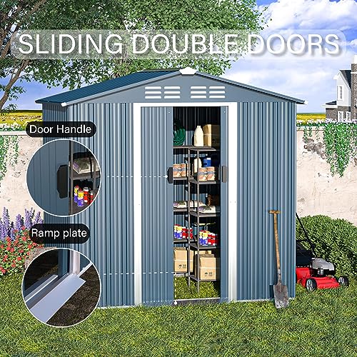 Outdoor Storage Shed,6' x 4' Waterproof Metal Tool Shed with Door,Ramp Plate for Outside,Garden,Backyard,Patio