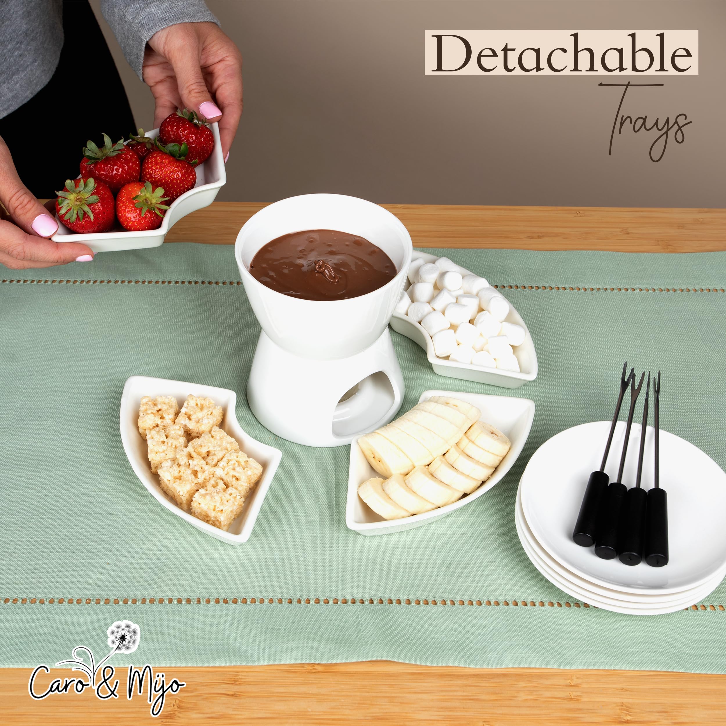 Fondue Pot Set – Family Friendly & Interactive Fondue Set w/Tea Light Heat Source - Quality Ceramic Pot for Any Dinner or Party Theme - Ideal Gift for Couples & Wedding Registry Must Haves
