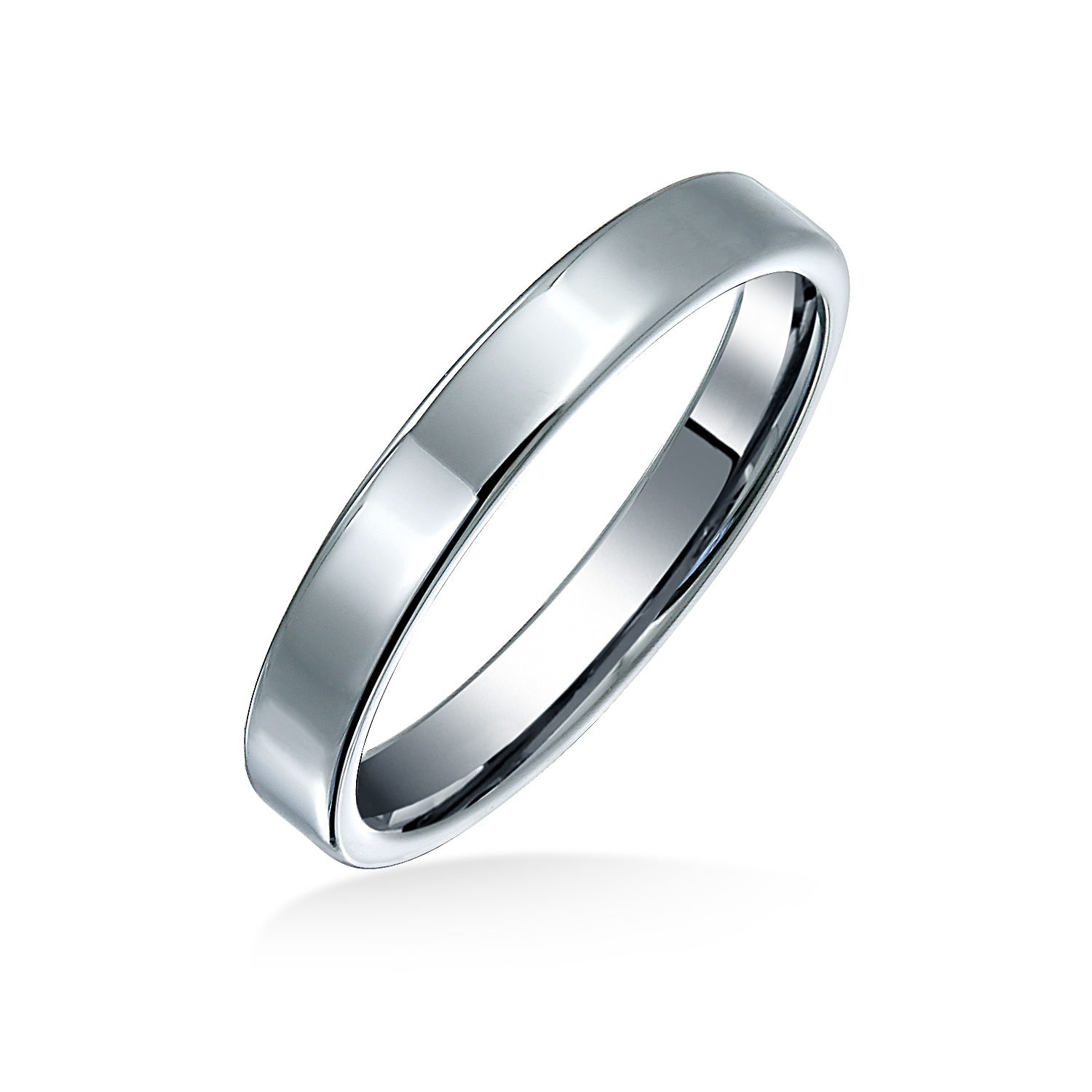 Bling Jewelry Plain Simple Thin Cigar Flat Couples Titanium Wedding Band Rings For Men For Women Polished Silver Tone Comfort Fit 3MM