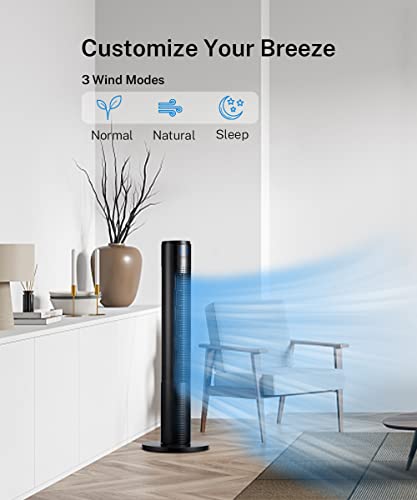 MEPTY Tower Fan with Remote, 36’’ Oscillating Fan with 3 Speeds,3 Modes,Portable Standing Floor Fan with Timer,Quiet Cooling Fan,Bladeless Fan for Bedroom,Office,Living Room,Black