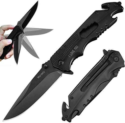 Engraved Pocket Knife Gift For Men, Everyday Carry, Personalized Boyfriend Gift, Christmas Gifts For Men, Fathers Day, Hunting Knives (Blace)