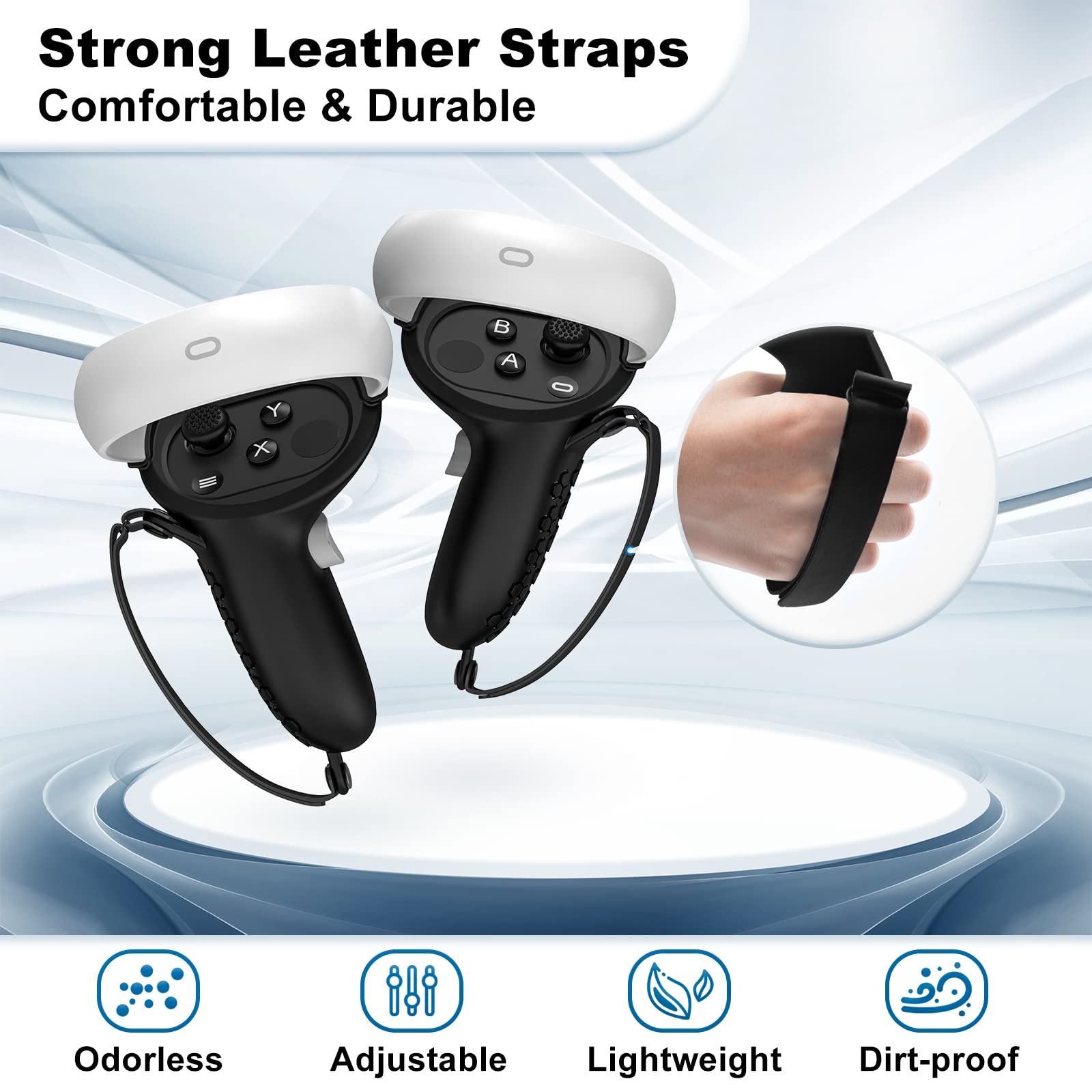 Controller Grips Cover for Oculus Quest 2 Grip Protector Cover for Oculus Quest 2 Accessories, Anti-Throw Protective Handle Sleeve with Adjustable Knuckle Strap - Black