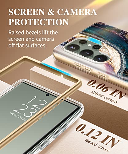 GVIEWIN Marble Bundle - Compatible with Samsung Galaxy S23 Ultra 6.8 Inch [No Built-in Screen Protector] + Phone Ring Holder (Dreamland River/Purple) (2 Items Bundle)