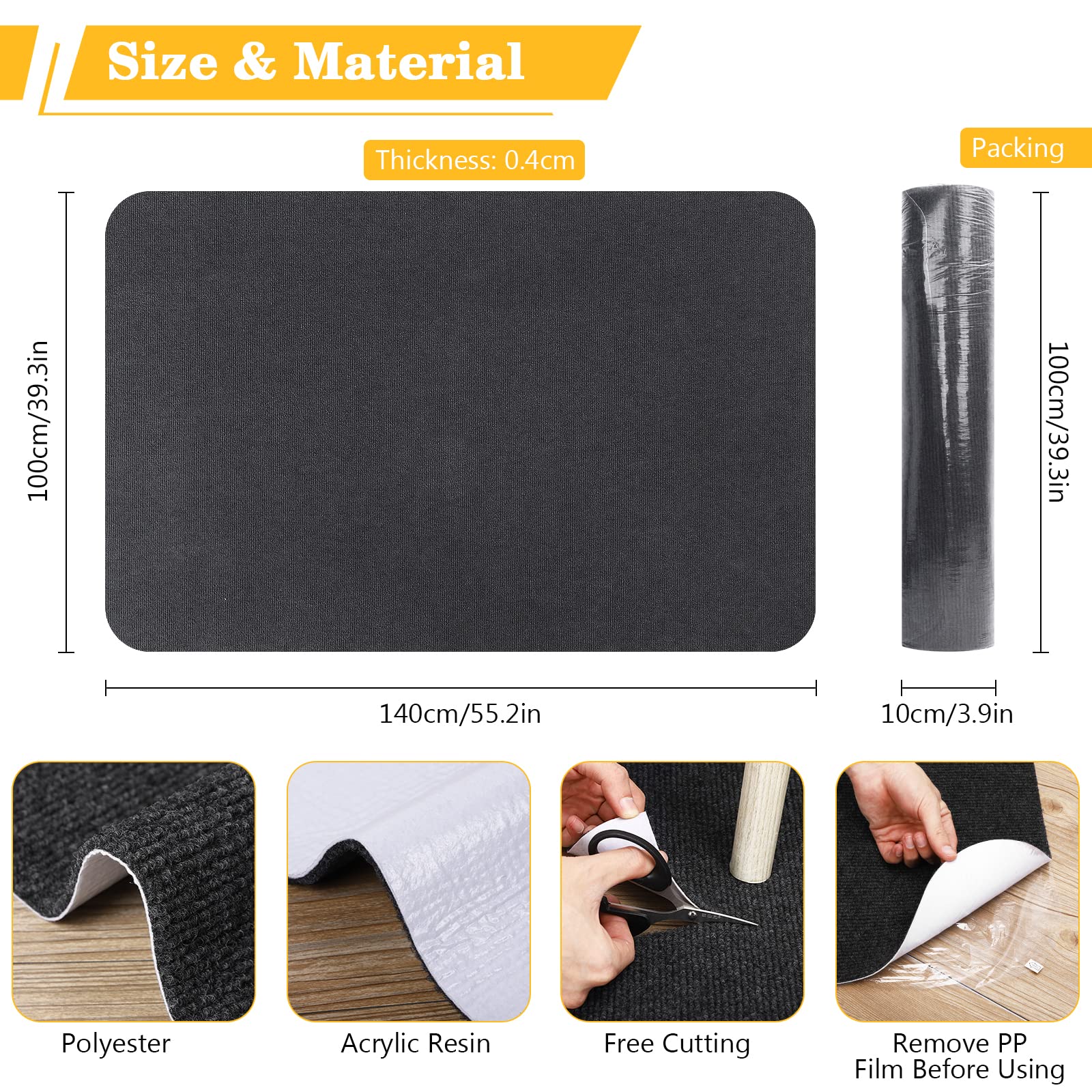 Chair Mat for Hardwood Floor, Multi-Purpose Rug for Hard Floor, Non-Slip and Noise Reduction Mat, 55x35 inch Rolled Packing (Dark Gray)