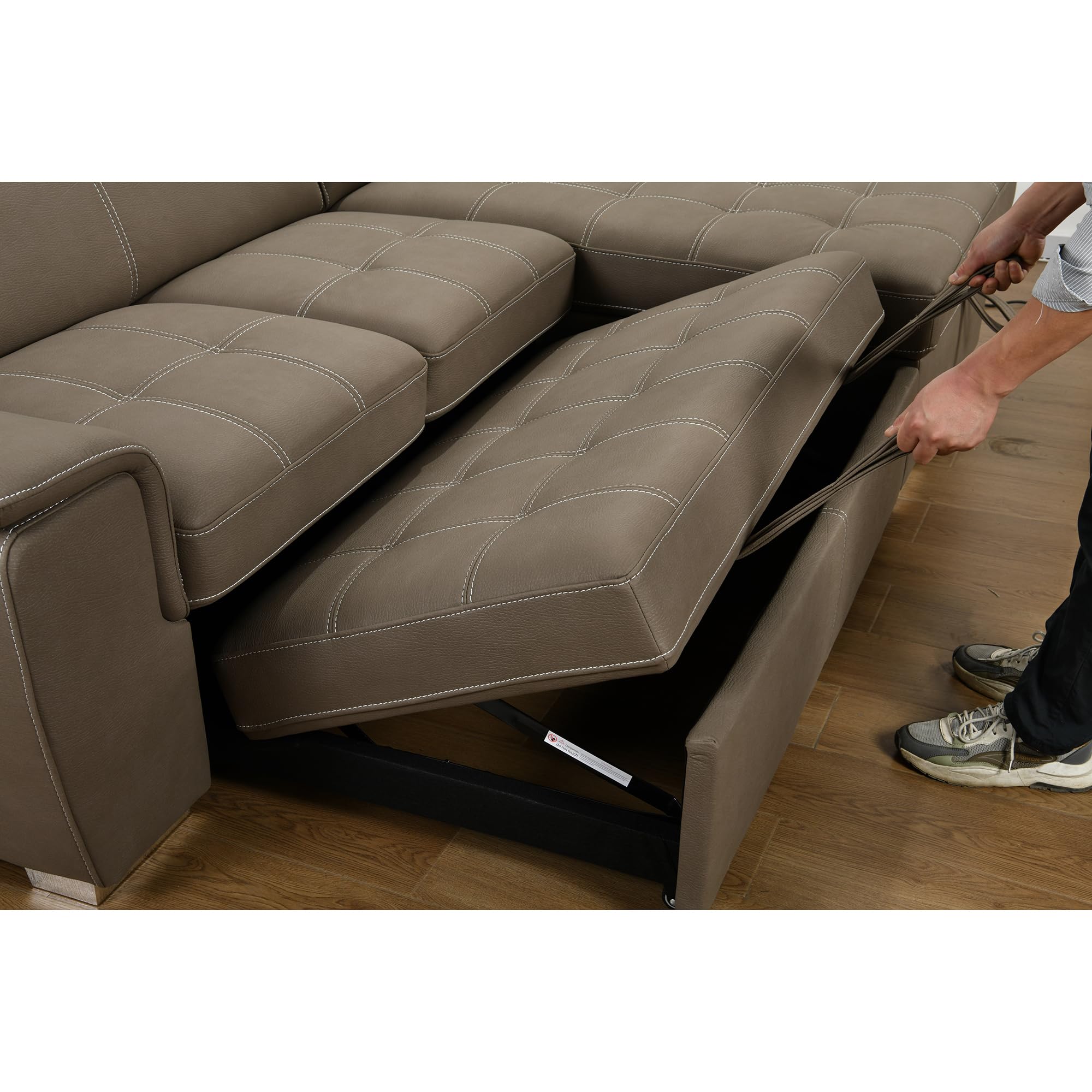 Holaki 105" Convertible L Shape Sectional Couch,Modern Sectional Sleeper Sofa with Pull Out Bed and Storage Chaise,Sectional Sofa Bed with Adjustable Headrest and Stools for Living Room(Grey)