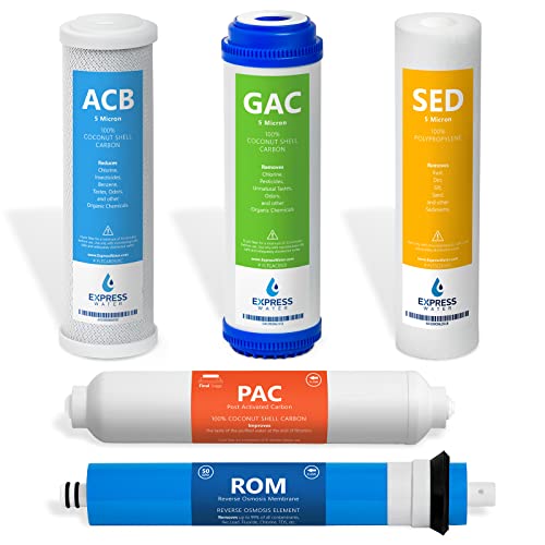 Express Water - CSGIM5 â 6 Months Reverse Osmosis System Replacement Filter Set â 5 Filters with 50 GPD RO Membrane, Carbon GAC, ACB, PAC Filters, Sediment SED Filters â 10 inch Size Water Filters