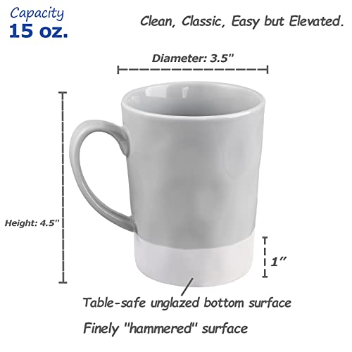 Miicol Porcelain Coffee Mugs Set of 6-15 Oz Large Ceramic Flat Bottom Cups for Latte, Tea, Cocoa - Modern Rustic Handmade Look, Neutral Grey