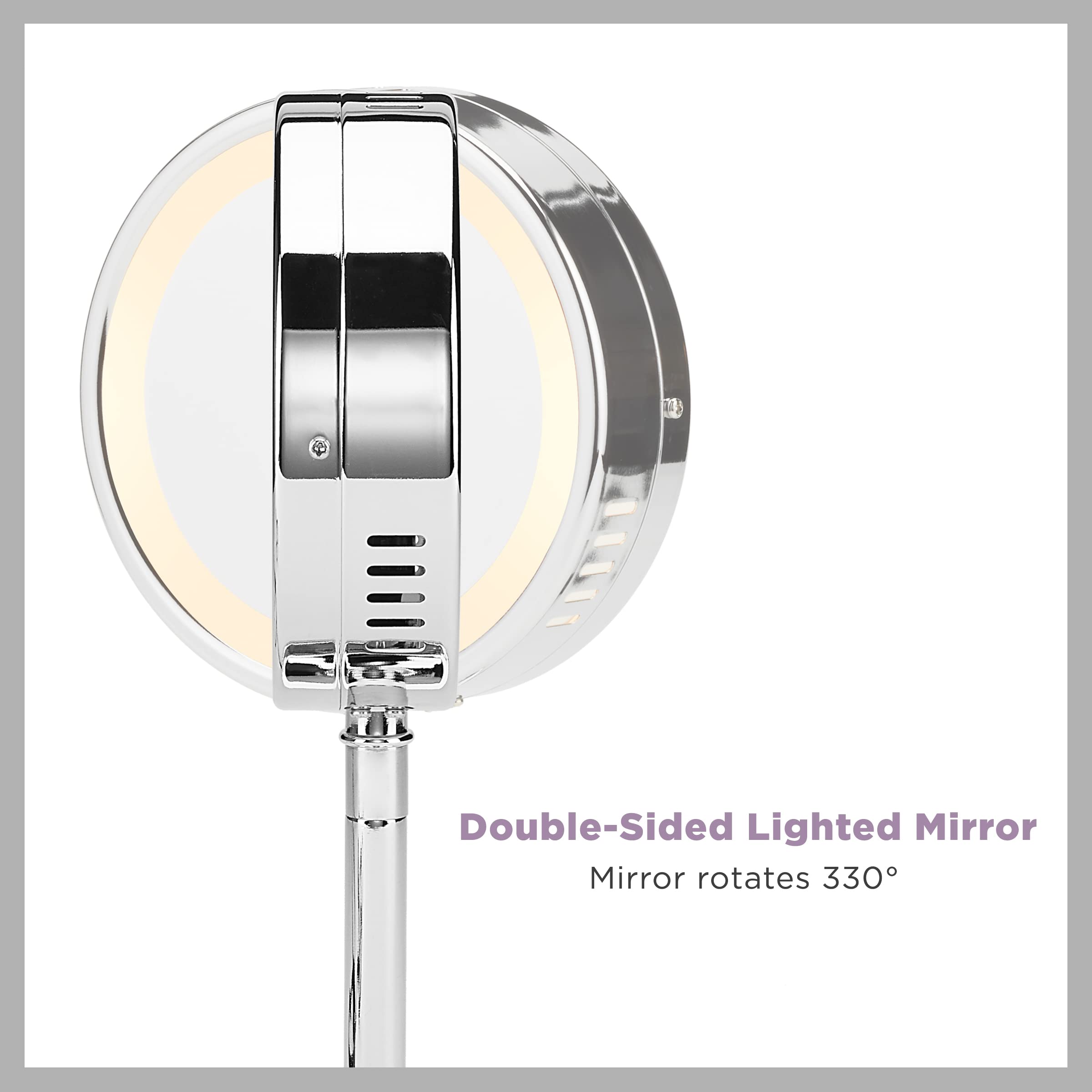 Conair Lighted Makeup Mirror with Magnification, Vanity Mirror, 1X/5X Magnifying Mirror, Double Sided Mirror, Corded in Polished Chrome