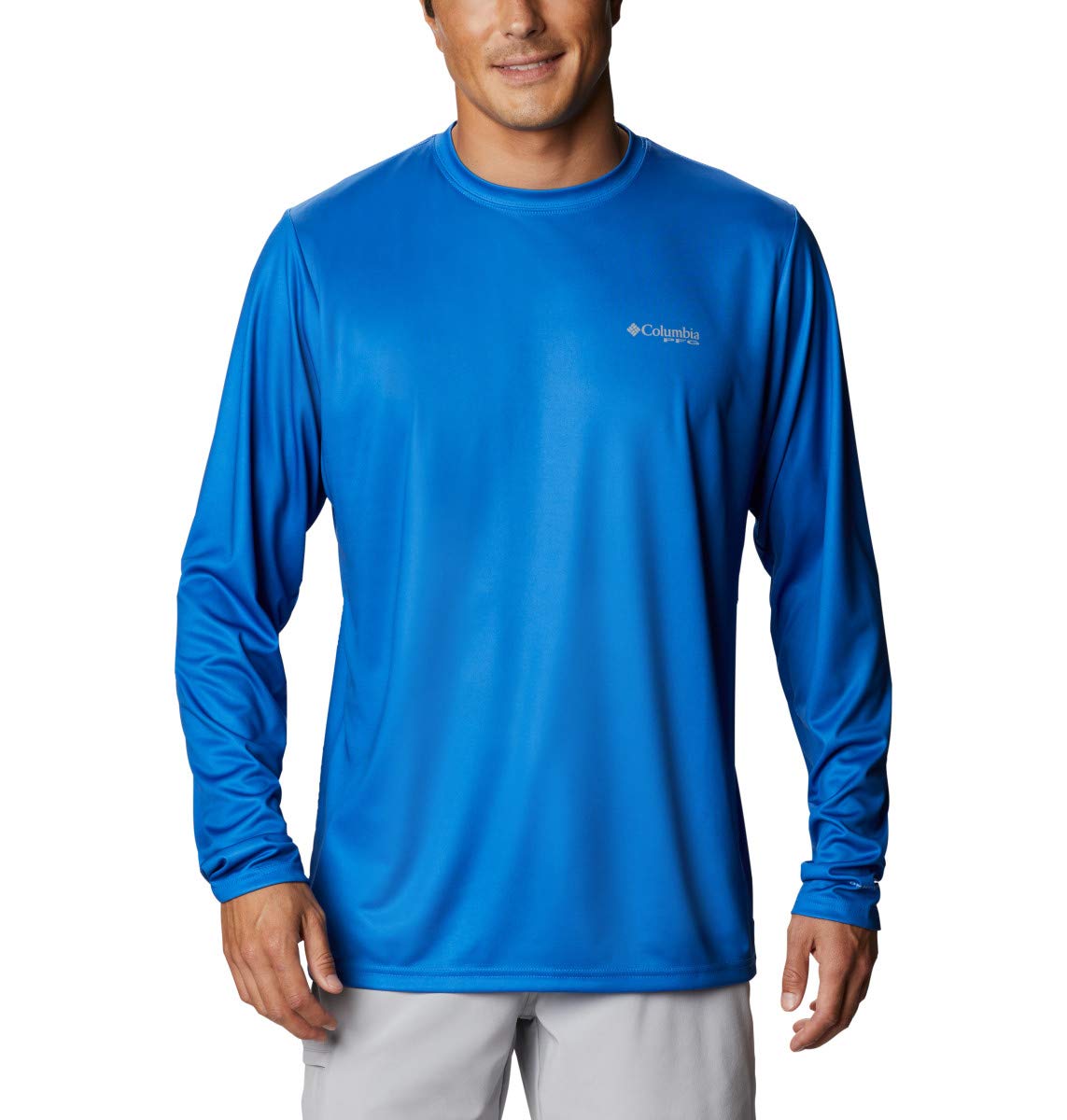 Columbia Men's Terminal Tackle PFG State Fish Flag Long Sleeve, Vivid Blue/Texas, X-Small