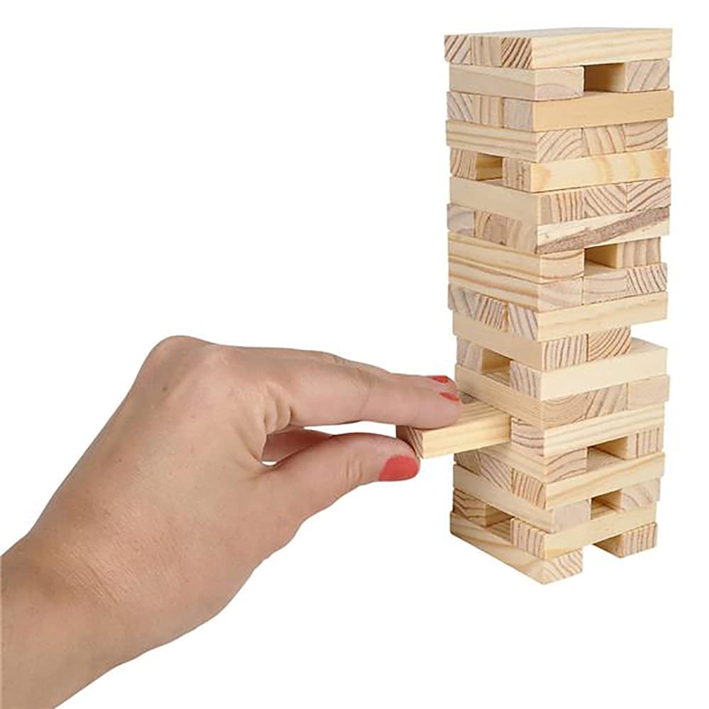 The Dreidel Company Wooden Tumble Tower Game, Pull, Stack, and Tumble Blocks, Sensory Learning, Game Night, 6" (Single)