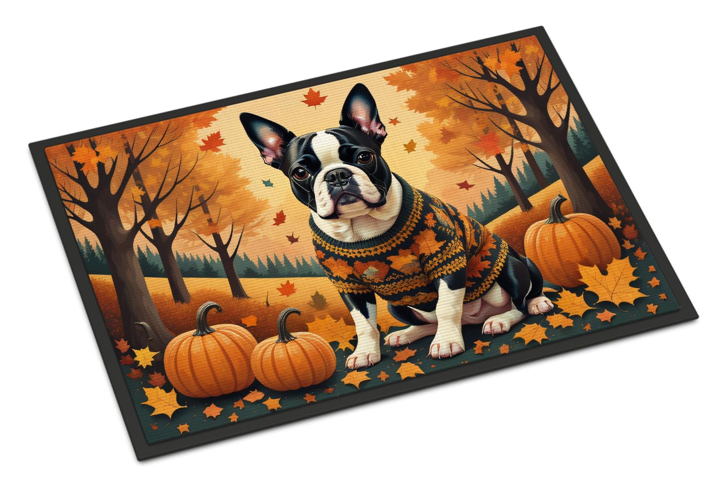 Caroline's Treasures DAC1024MAT Boston Terrier Fall Doormat 18x27 Front Door Mat Indoor Outdoor Rugs for Entryway, Non Slip Washable Low Pile, 18H X 27W