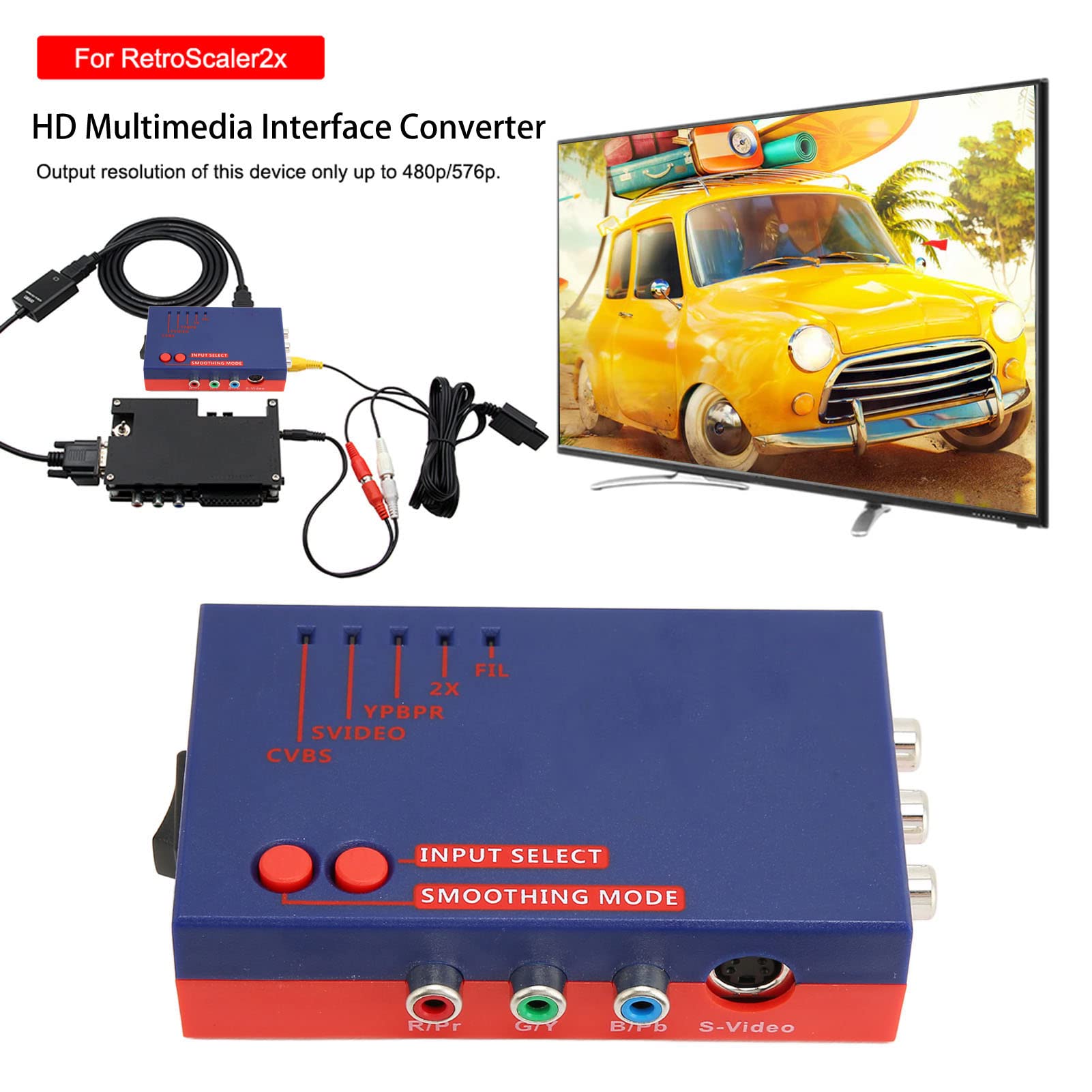 Converter for RetroScaler2x A V to HDMI Retro Game Console Converter for PS2 N64 NES Dreamcast Saturn MD1 MD2, Retroscaler2X Line Multiplier (Blue)