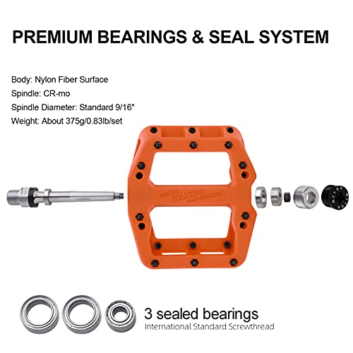 MZYRH Mountain Bike Pedal 9/16" 3 Sealed Bearings Lightweight Non-Slip Nylon Fiber Bicycle Platform Pedals for Road BMX MTB