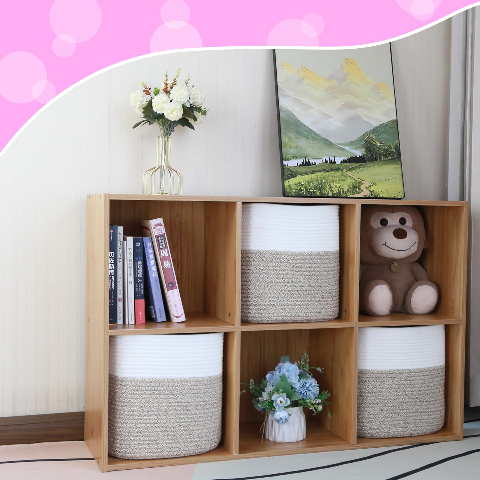 childishness ndup Woven Storage Cubes baskets for shelves,Baby Toy Basket for Shelves - Stylish Storage Baskets for Organizing, Laundry (Mixed Brown & off White)