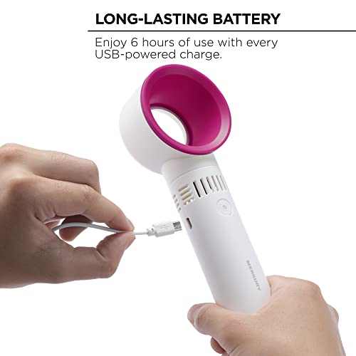 Merkury Innovations Whirlwind Personal Cooling Fan, No Blades, Rechargeable with USB Cable, Mini Bladeless Fan for Travel, Handheld or Hands-free, Pink
