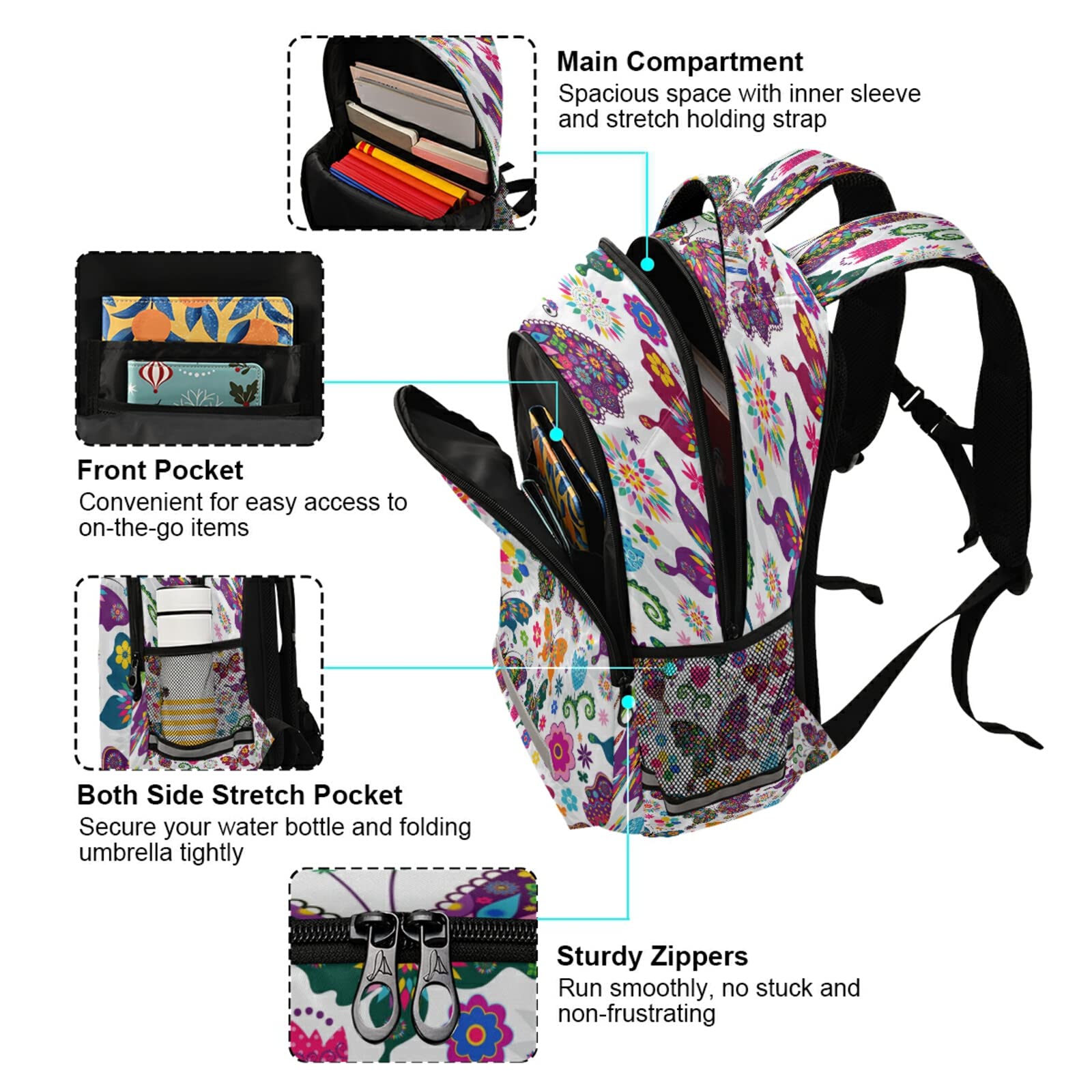 Colorful Butterflies Pattern Backpacks Travel Laptop Daypack School Book Bag for Men Women Teens Kids