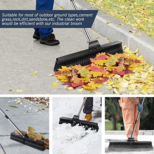 HEVOL Push Broom, 24" Wide Floor Scrub Brush with Stiff Bristles and 57β Long Stainless Steel Handle, Garage Heavy Duty Broom Outdoor Push Broom for Bathroom Kitchen Yard Patio Deck, Black