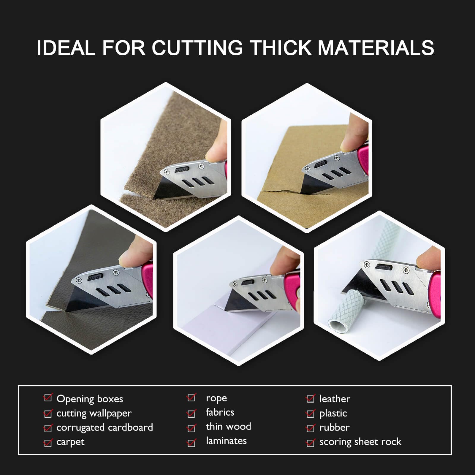 Folding Utility Knife/Box Cutter/Work Knife+5 Extra Replaceable SK5 Anti-rust Blades+ Nylon Pouch